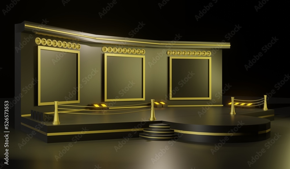 3d Rendering. 3d virtual stage news studio green screen background ...