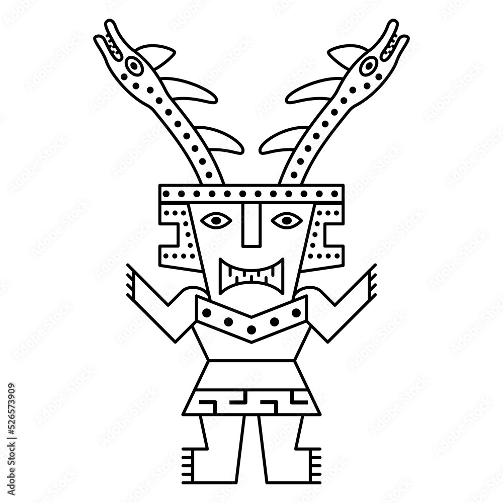 Plakat Fantastic character. Ethnic tribal horned man with snake antlers ...