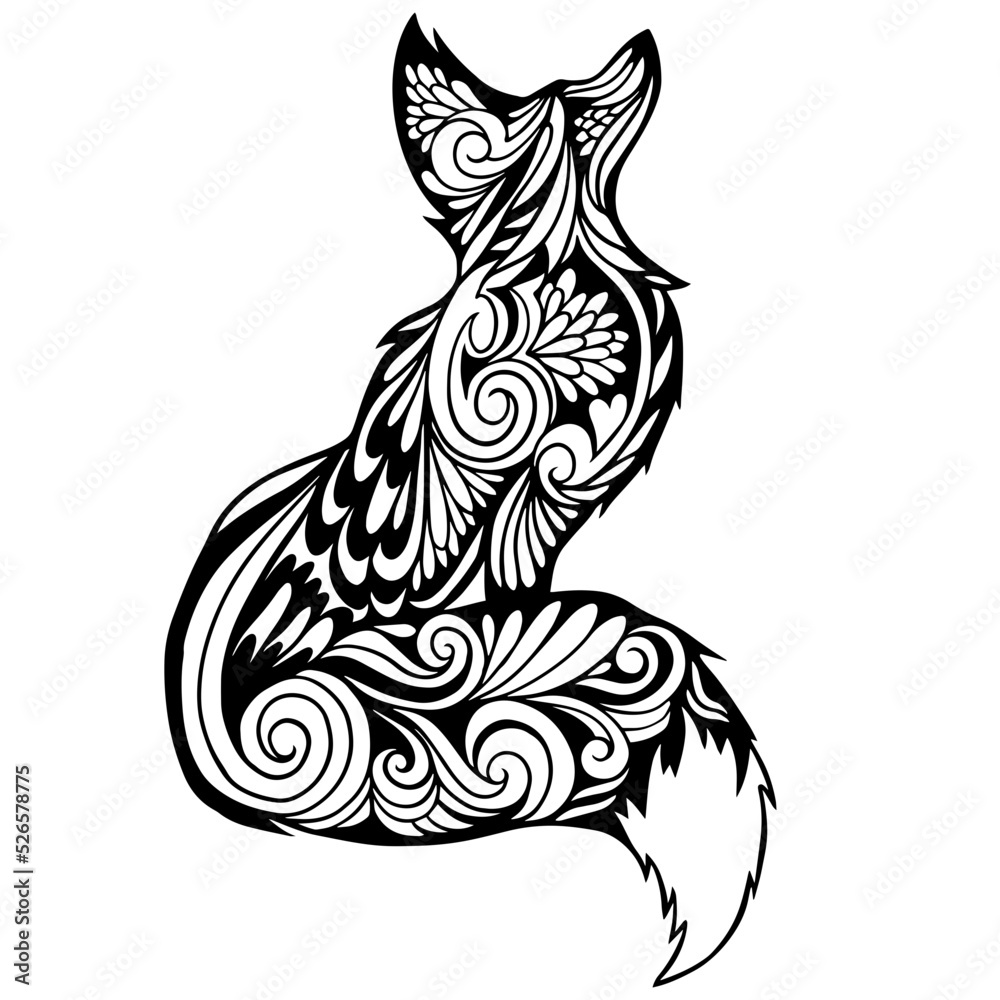Fox in floral ornament. Fox with an ornament of flowers on the body ...