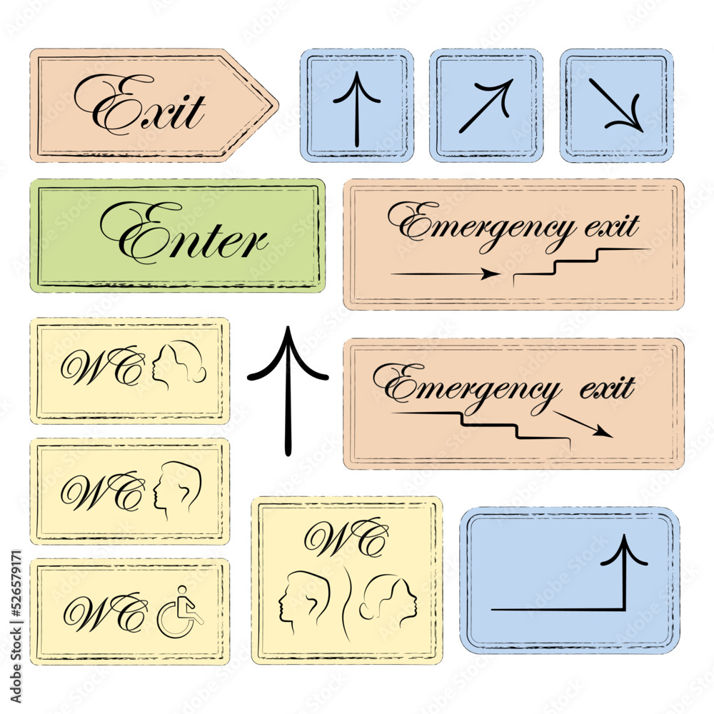 Wayfindings. Signs entry and exit from premises. Forbidding signs entry ...