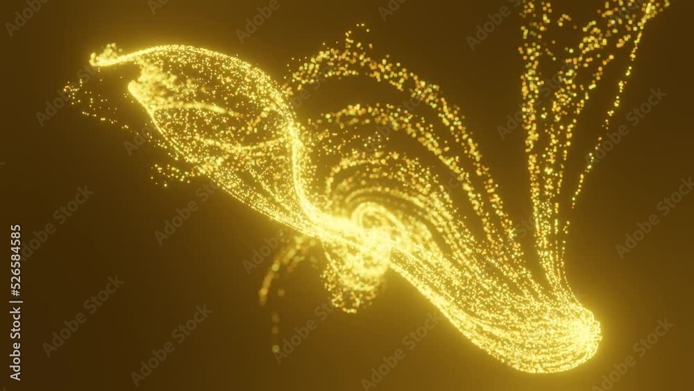 Golden energy particles exploding from a single point on black ...