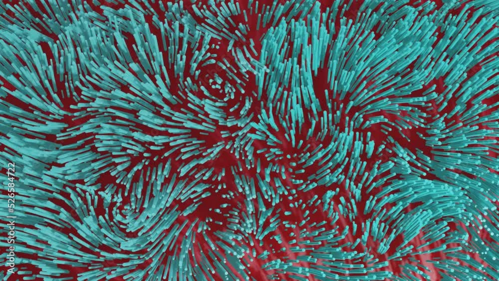 Abstract visualization of blue waving grass particles motion background ...