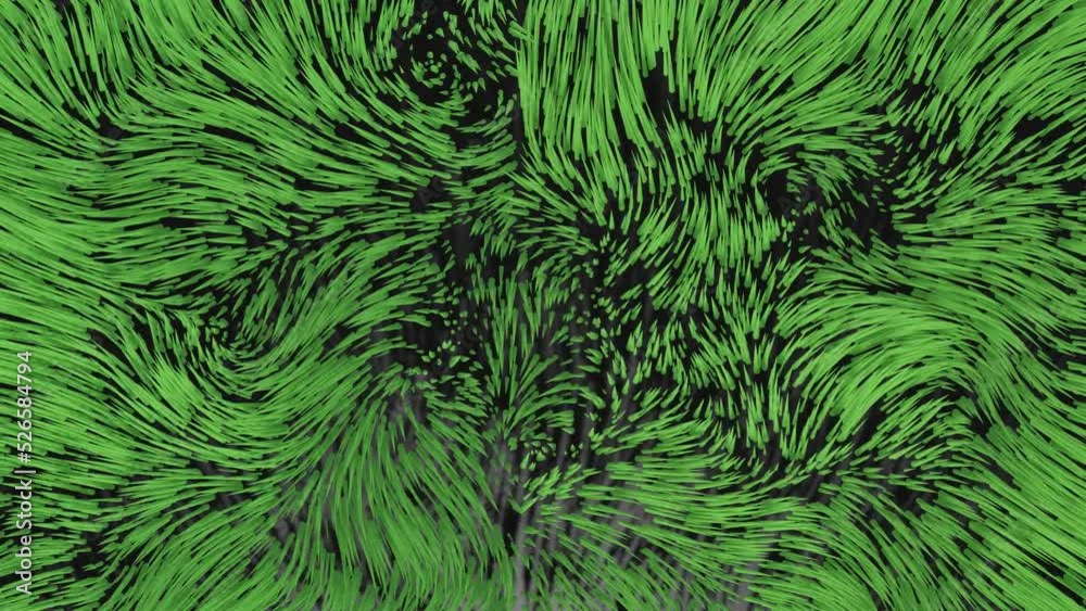 Abstract visualization of green waving grass particles motion ...