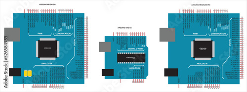 Plakat Vector illustration of Arduino uno printed circuit board ...