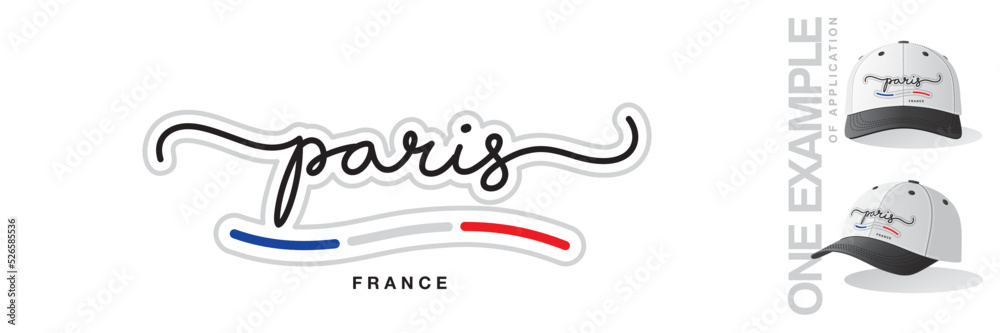 Paris France, abstract France flag ribbon, new modern handwritten ...