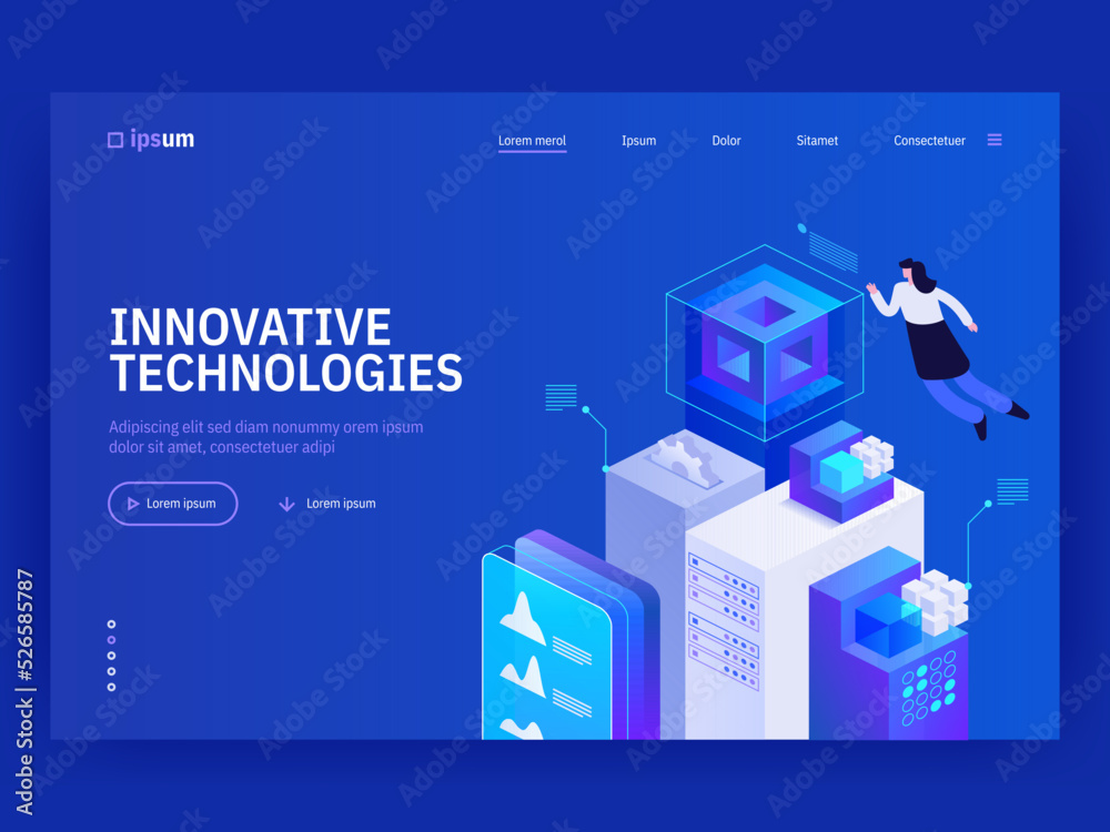 Innovative technologies landing page template. Abstract technology hi ...
