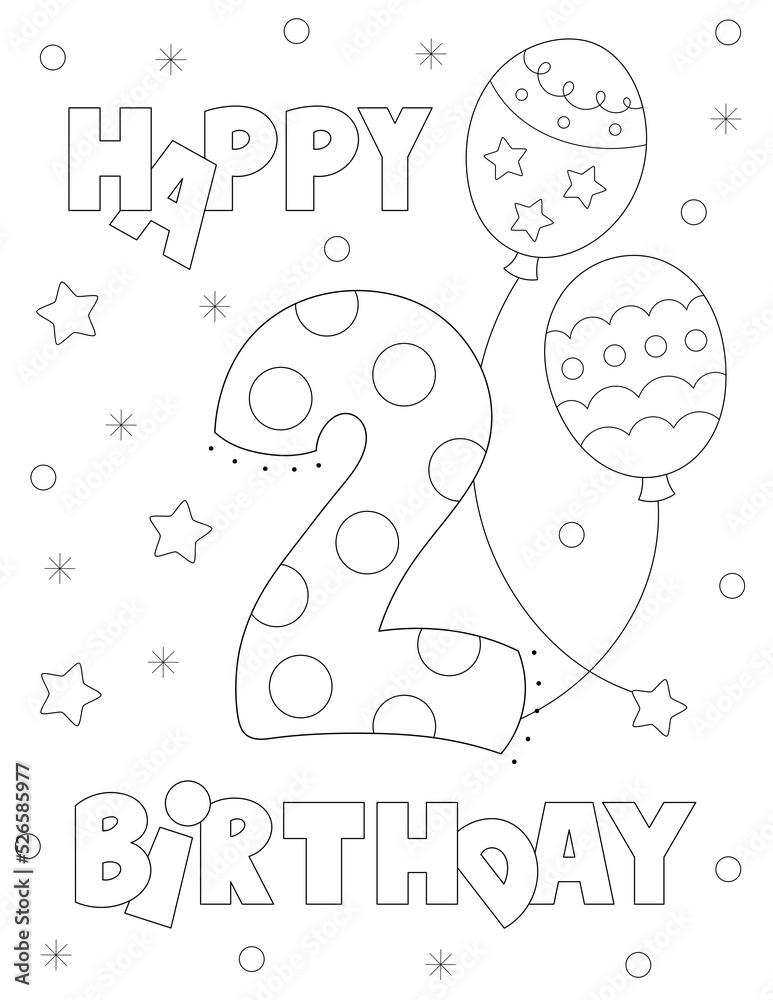 happy 2 birthday coloring page. fun design with a big number two ...