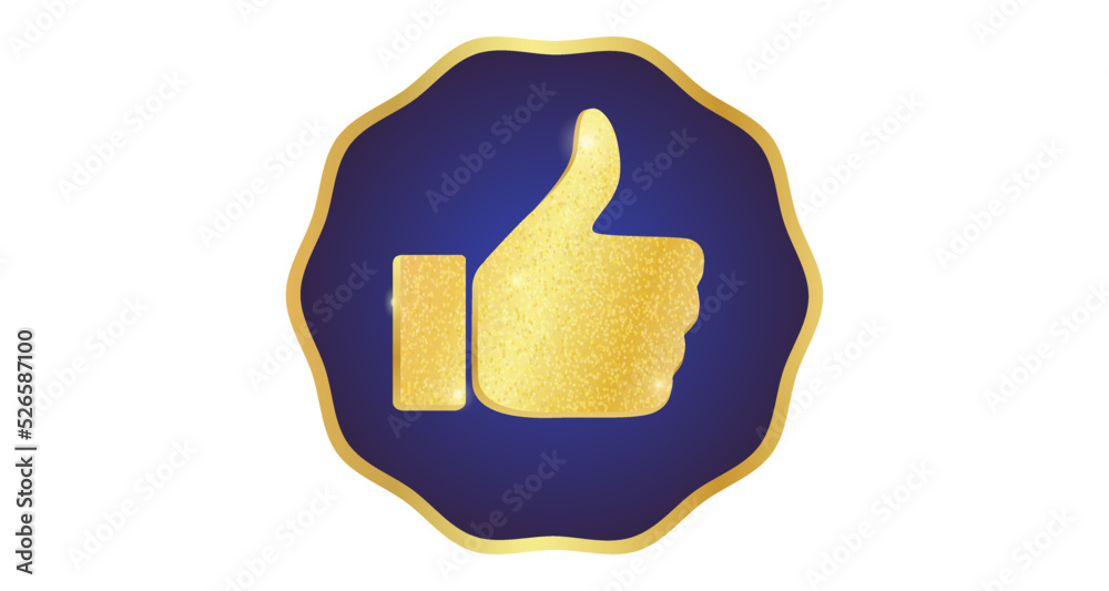 Vector icon of golden like button. Vector banner of human hand with ...