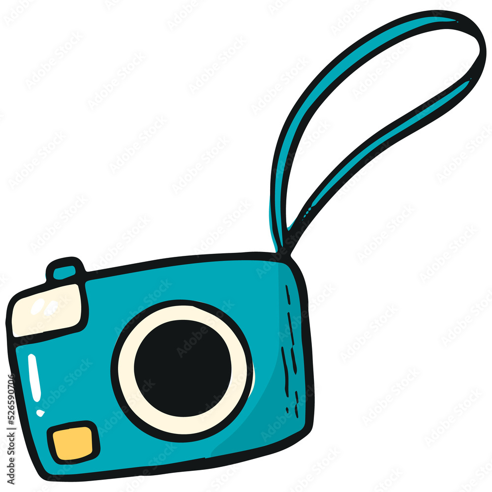 hand drawn photo camera in cartoon, doodle style. PNG sticker, clipart ...