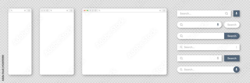Blank internet browser window with various search bar templates. Web ...