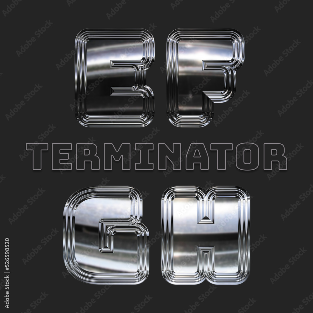 Alphabet letter set with chrome texture and liquid metal effect ...