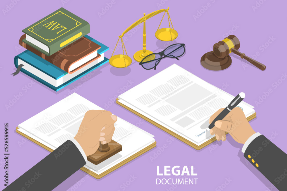3D Isometric Flat Vector Conceptual Illustration of Legal Document ...