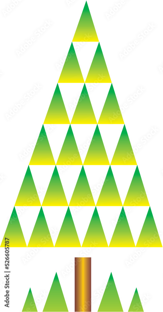 Triangular symbolic tree of triangles. Tree of life. Green colors ...