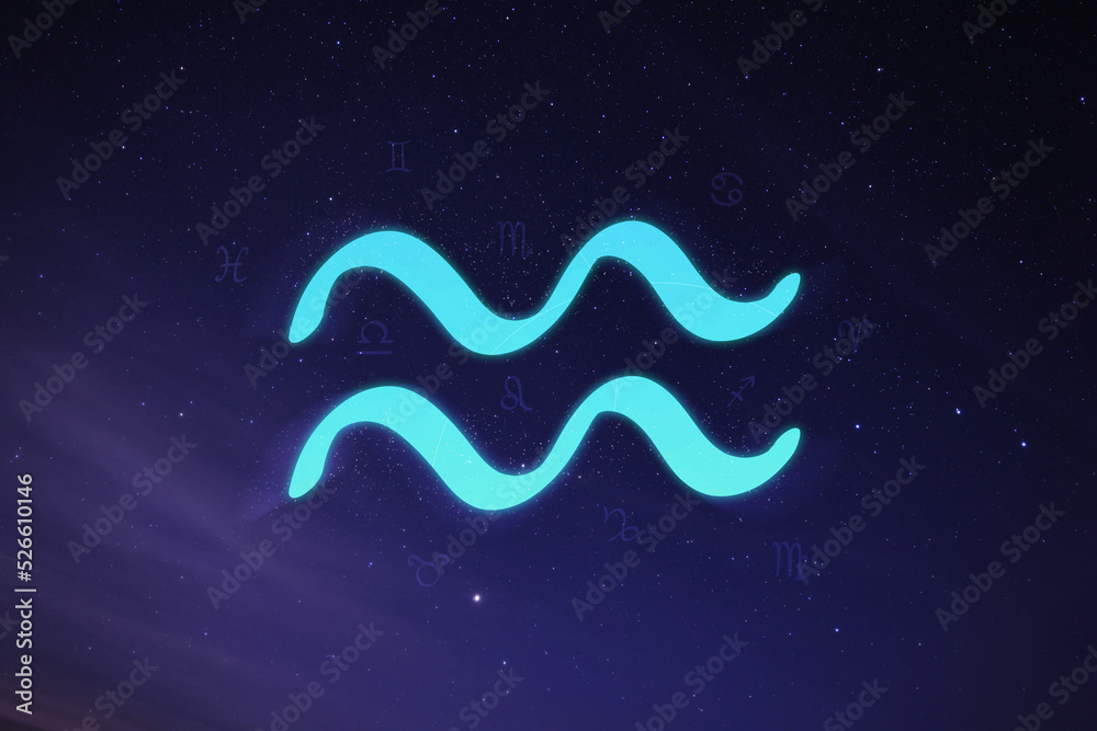 Aquarius astrological sign in night sky with beautiful sky Stock ...