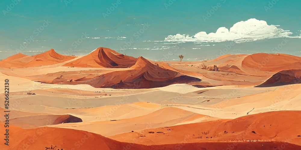 Sandy desert landscape cartoon illustration with sand dunes, hills and ...