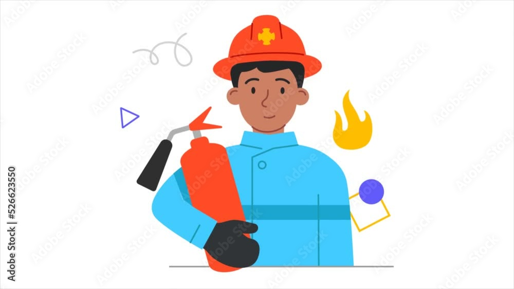 Different professions video concept. Moving brave male firefighter in ...