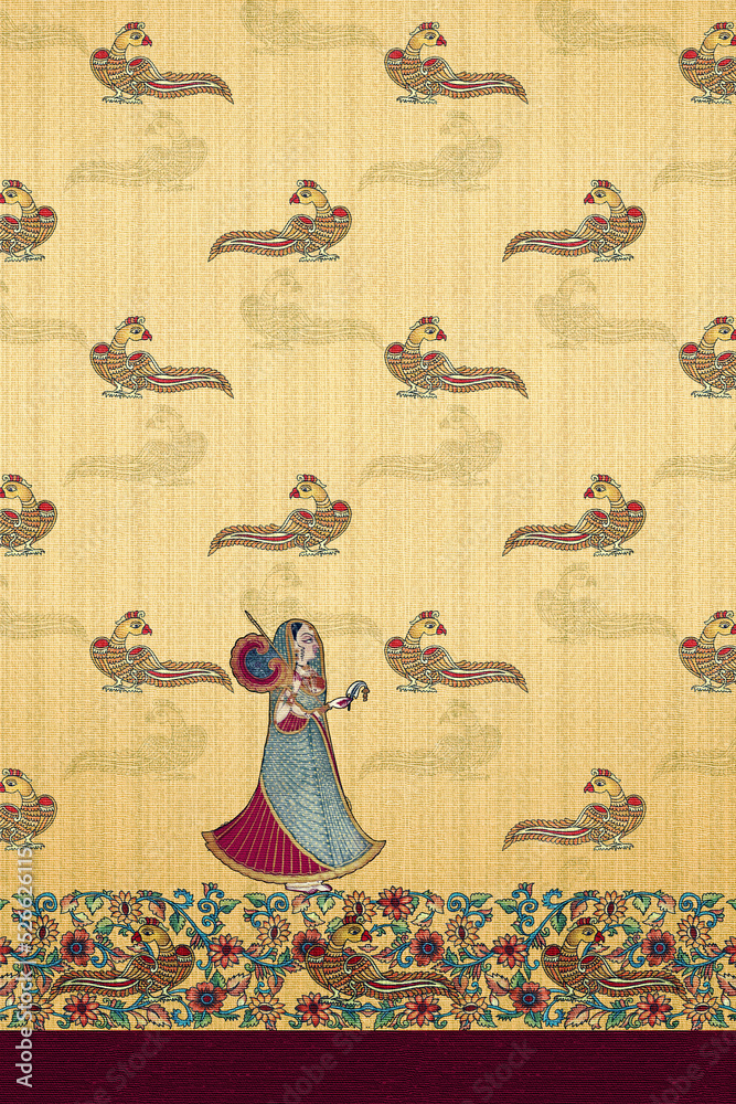 pichwai painted surface pattern art stock illustration in multicoloured ...