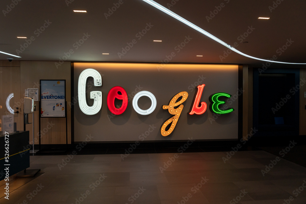 New York, NY, USA - August 22, 2022: Close up of Google logo in its ...