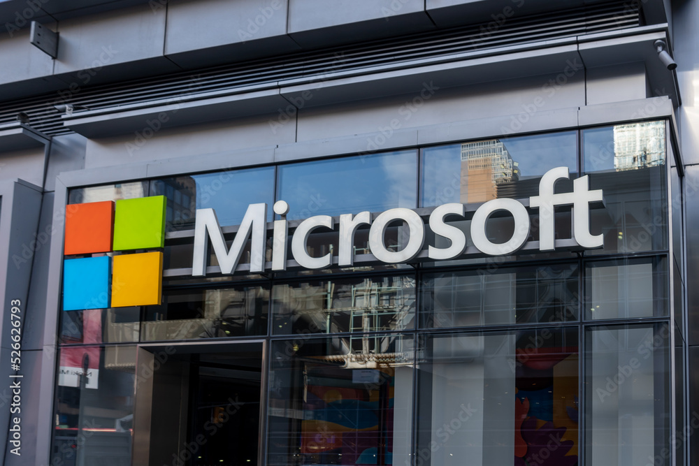 New York City, NY, USA - August 20, 2022: A Microsoft store in midtown ...