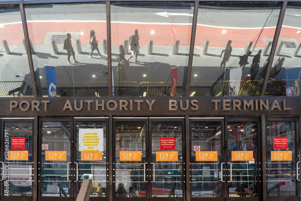 New York, NY, USA - August 20, 2022: One of the entrances to Port ...