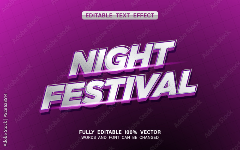 Night Festival text effect template with 3d type style use for brand ...