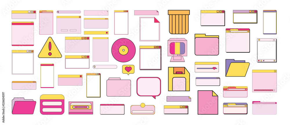 Retro user interface tab computer vintage vaporwave desktop of website application programming ...