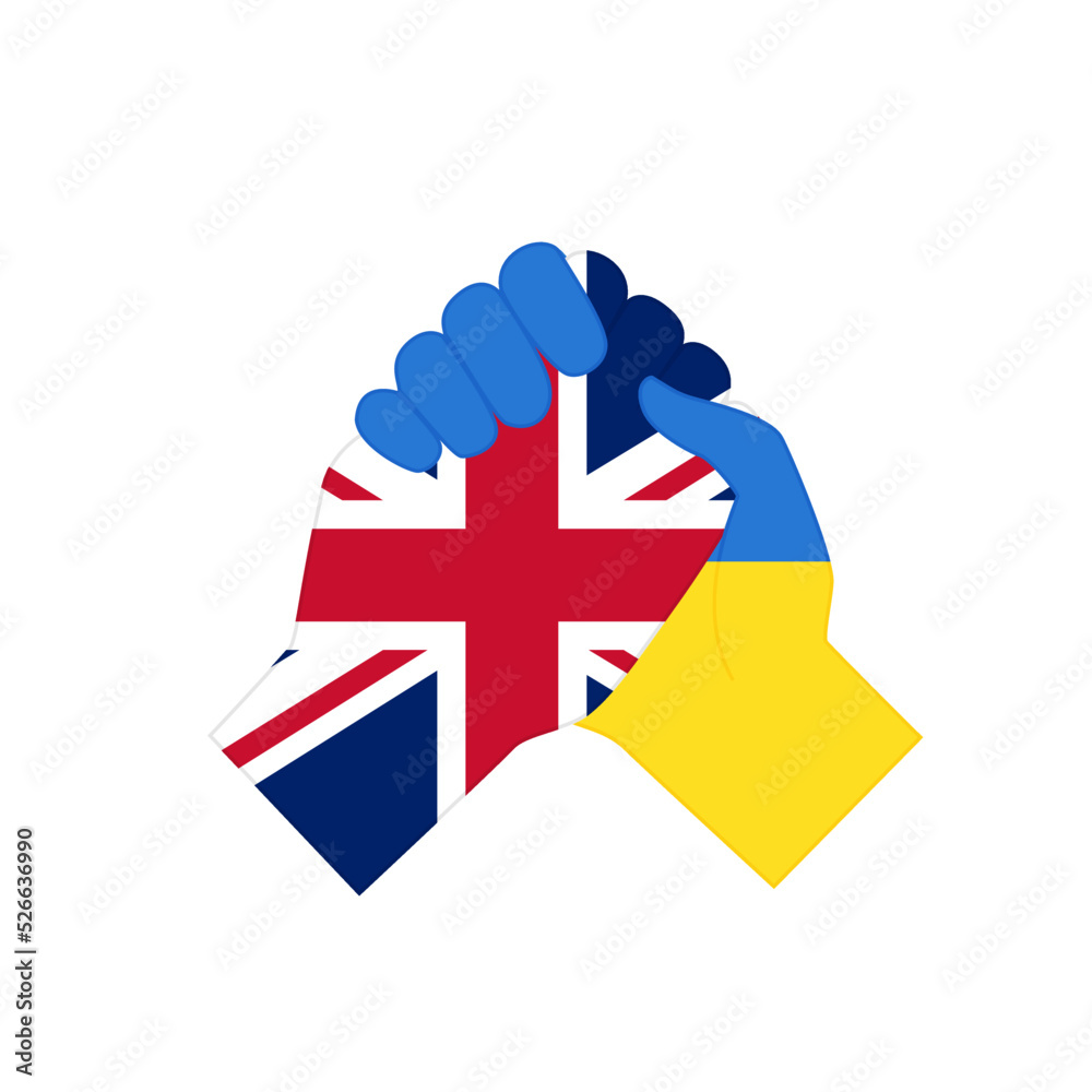 Partner handshake with flags of Ukraine and Great Britain. Support ...