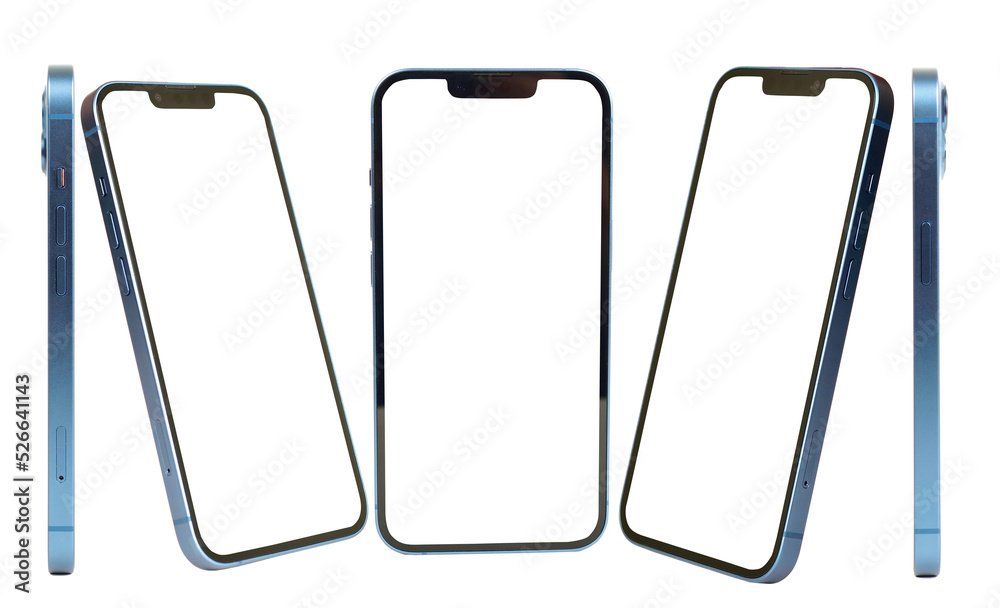 Empty screen smartphone with tilt and front angle isolated on white ...