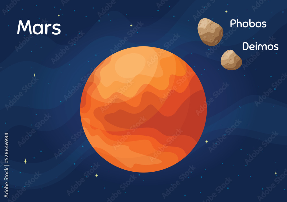 Flat space planet Mars vector illustration. Galaxy space objects art on ...
