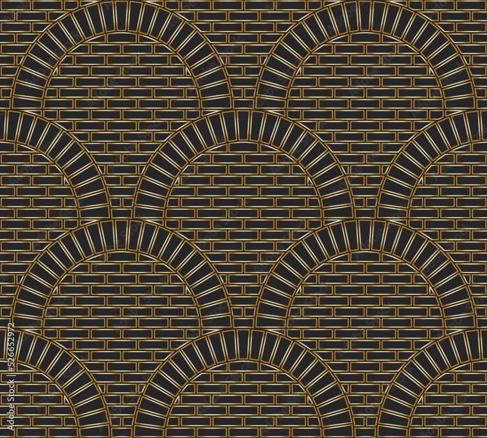 Gold brick wall surface with circular arches. Vector seamless pattern ...
