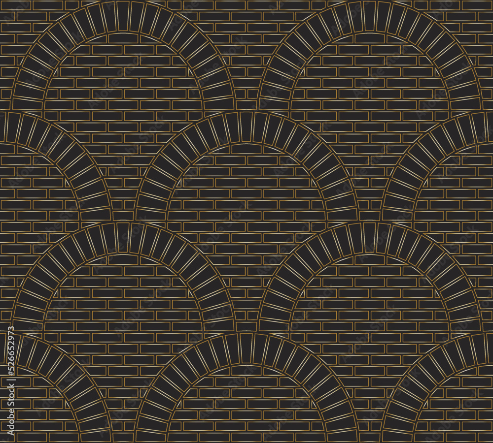 Gold brick wall surface with circular arches. Vector seamless pattern ...