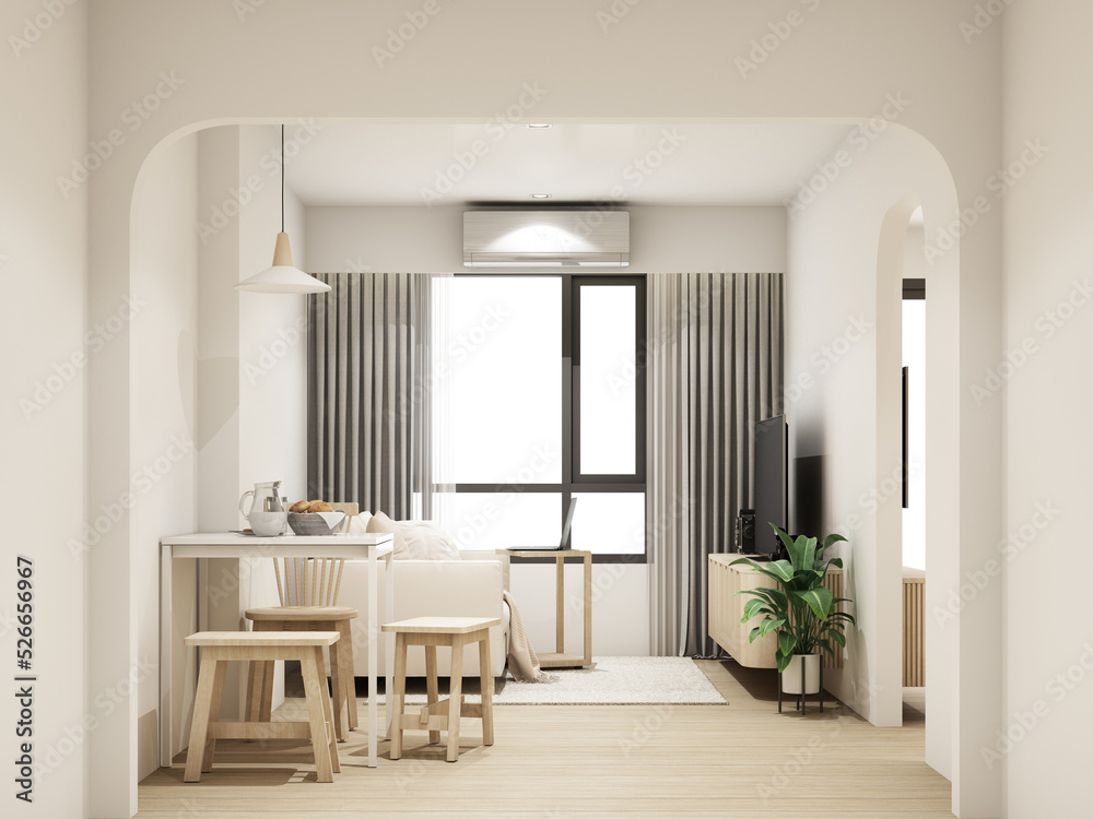 Ilustrace „The walls are decorated in white tones with wooden materials ...