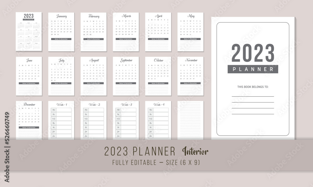 2023 Planner Weekly Planner kdp Interior Template Design Stock Vector ...