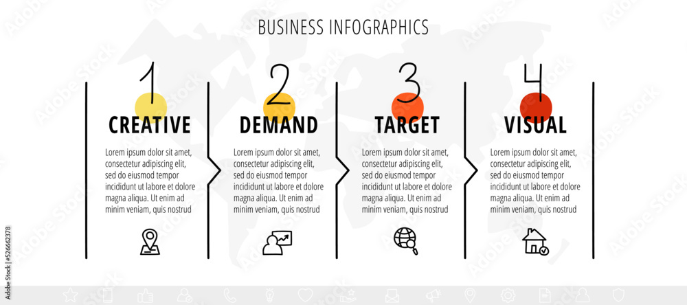 4 creative overlapping arrows place in a horizontal row. Line vector ...