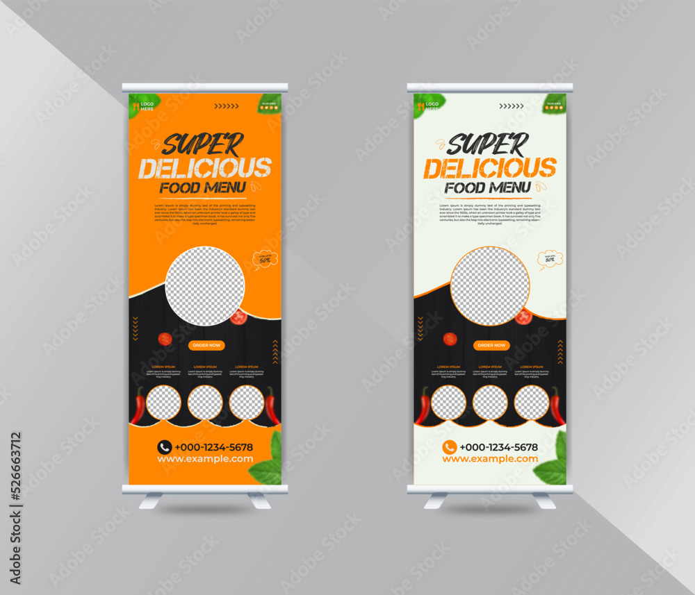 Super delicious food menu roll up banner design template Stock Vector ...