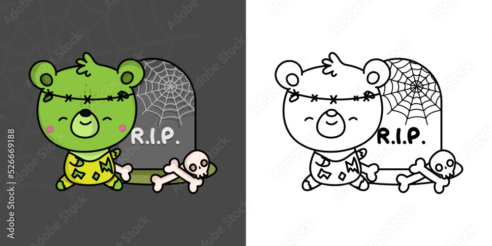Halloween Bear Clipart for Coloring Page and Illustration. Adorable ...