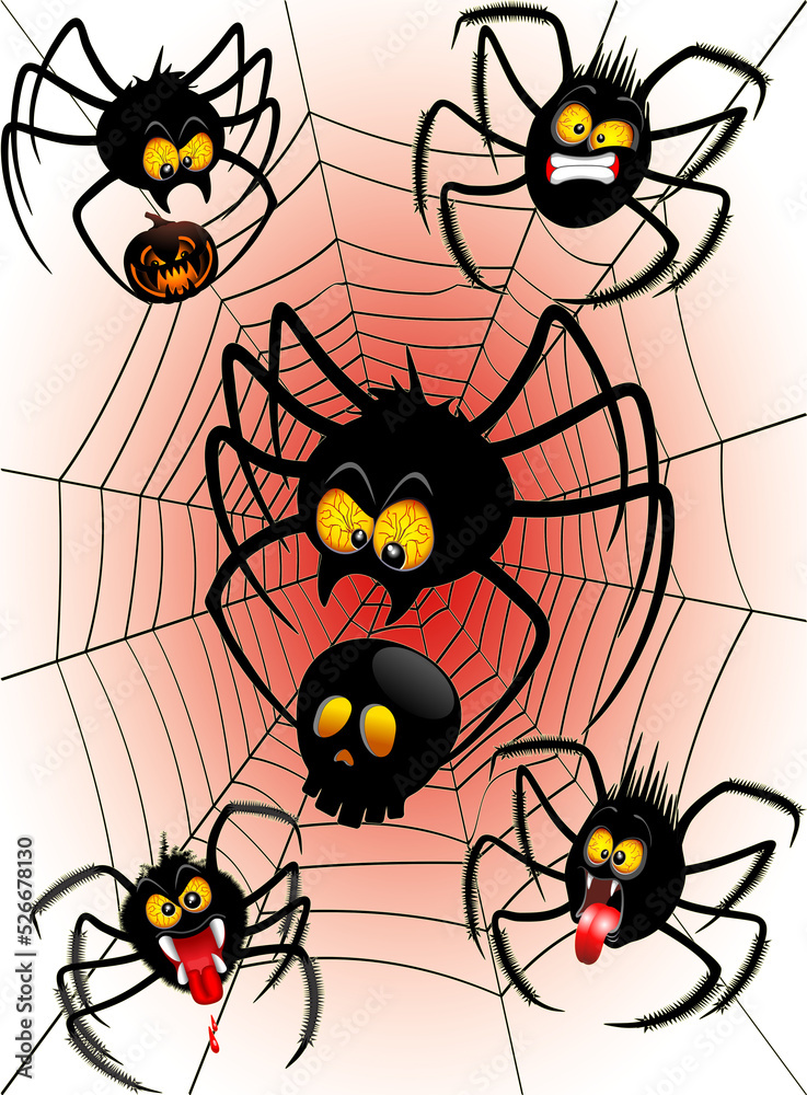 Spiders Halloween Funny and Spooky Cartoon Characters - 1 Stock ...