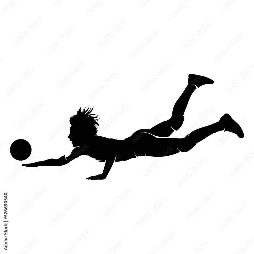 Volleyball player saves action silhouette vector illustration ...