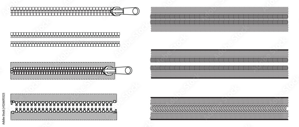 zipper vector illustration technical drawing zipper tapes, pullers ...