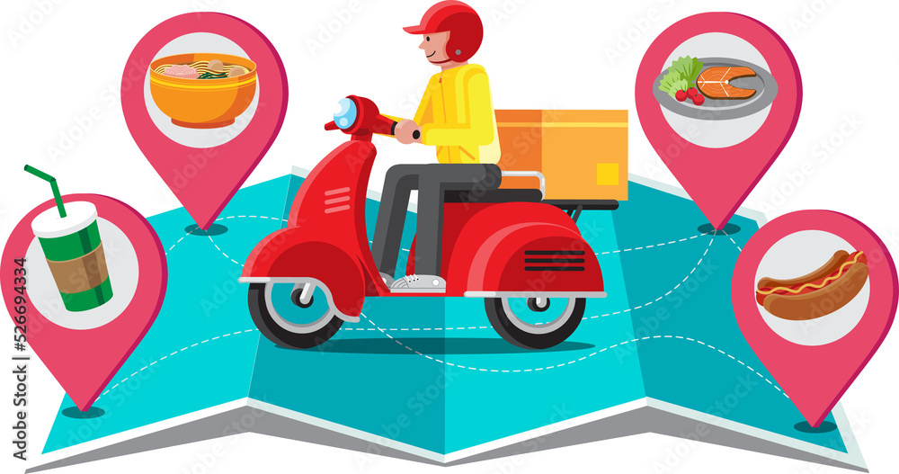 delivery man, cartoon illustration, scooter delivery Stock Illustration ...