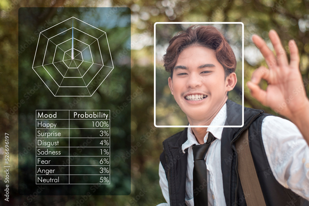 Emotion detection and recognition AI or affective computing concept. Computer vision technology ...