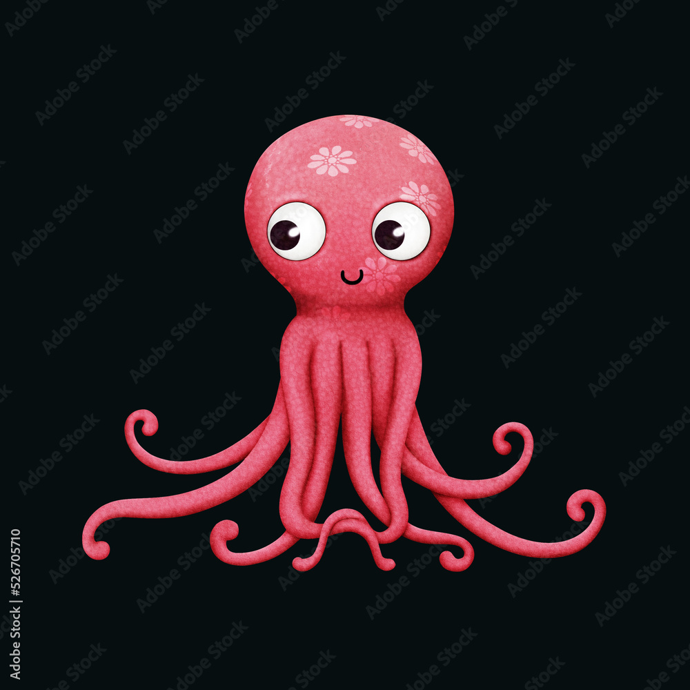 Cartoon octopus girl illustration isolated, cute character Stock ...