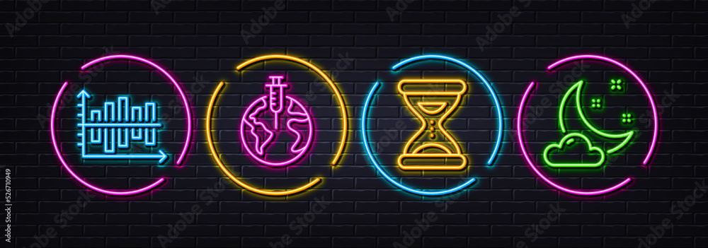 Diagram chart, Pandemic vaccine and Time minimal line icons. Neon laser ...