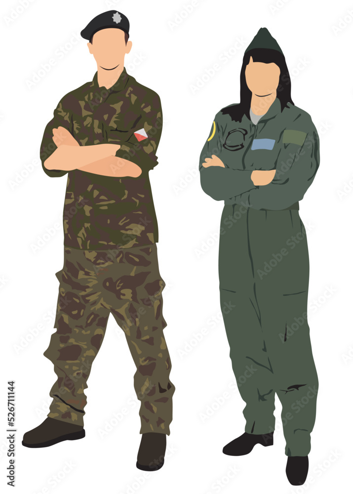Pair of military people standing. Stock Vector | Adobe Stock
