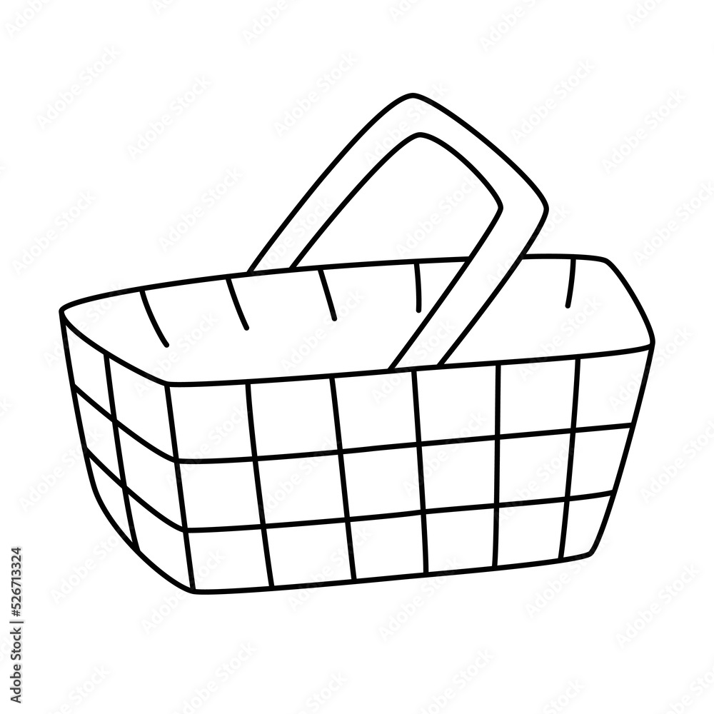 Shopping basket icon, doodle vector illustration of a metal supermarket ...
