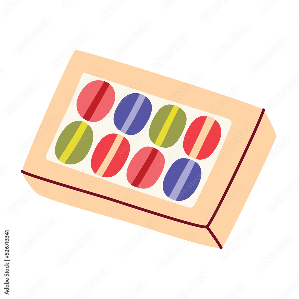 Box with biscuits doodle, hand drawn cookies icon, colorful macaroons ...