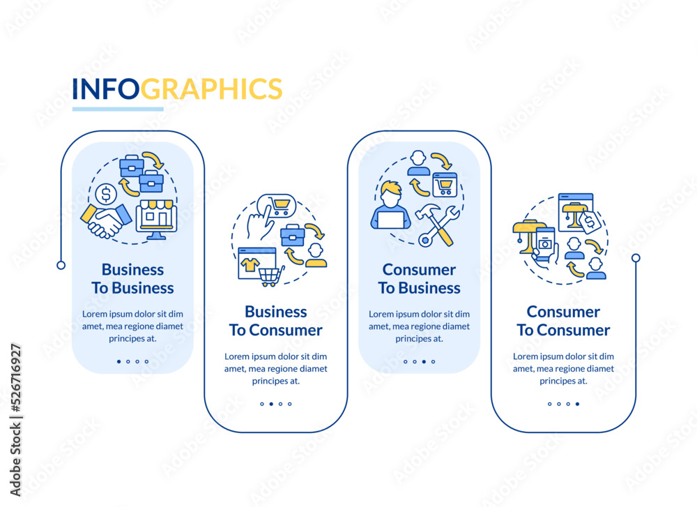 Online business models blue rectangle infographic template. Data ...