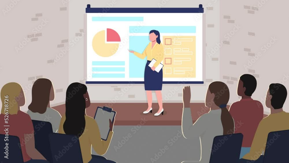 Animated business forum illustration. Entrepreneurship course ...