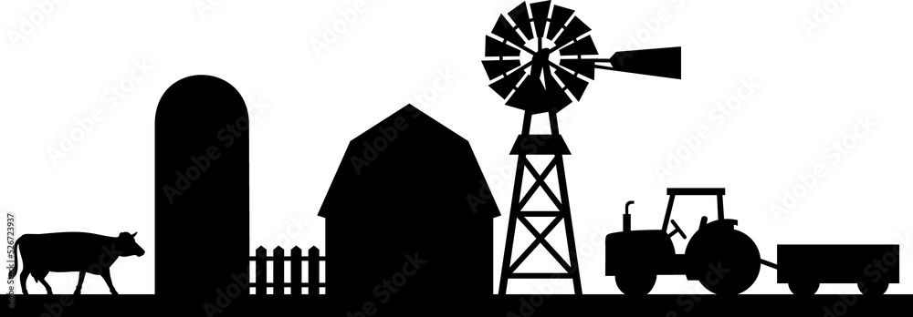 Farm landscape silhouette png illustration Stock Illustration | Adobe Stock