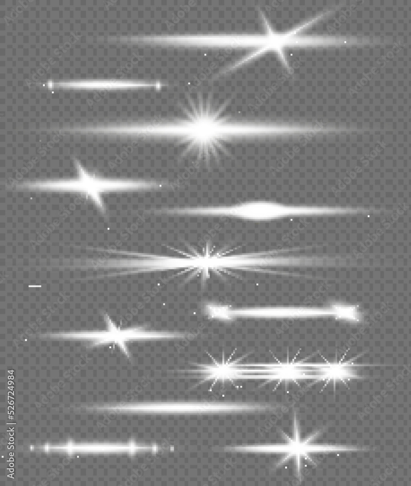 Solar glare.Glow isolated white transparent light effect set, lens ...